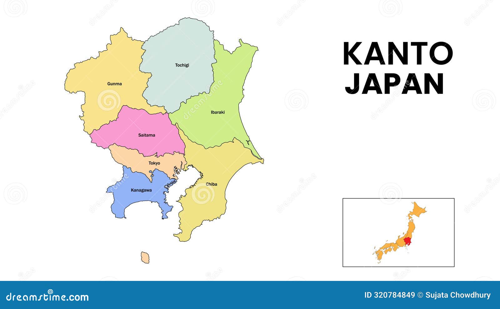 Kanto Map. State and District Map of Kanto Stock Vector - Illustration ...