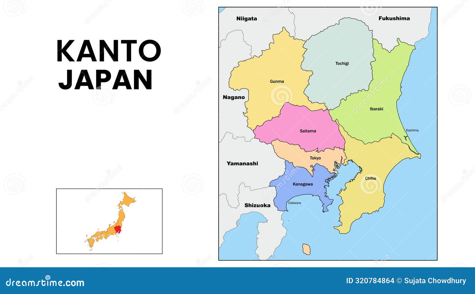 Kanto Map. State and District Map of Kanto Stock Vector - Illustration of archipelago, border ...