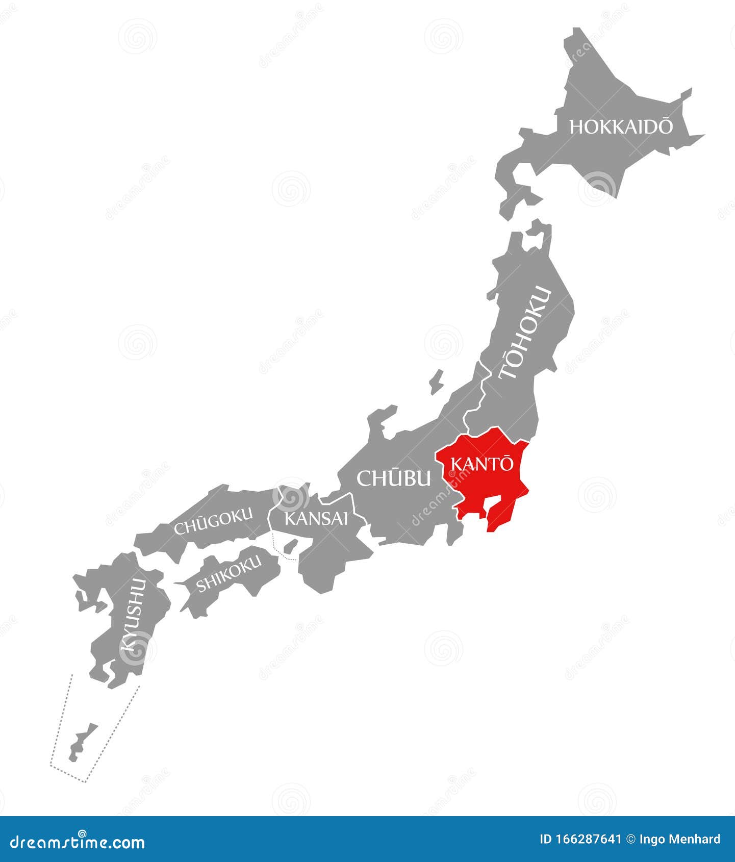 Kanto Red Highlighted in Map of Japan Stock Illustration - Illustration ...