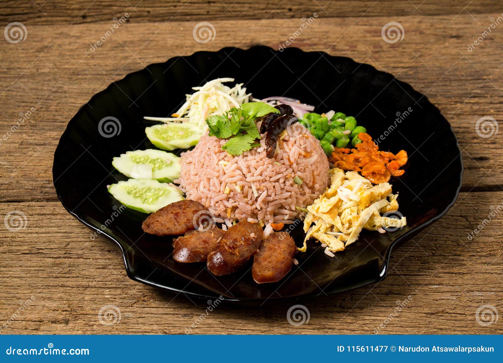 Kao Klook Ga-pi (Rice Mixed with Shrimp Paste) on Old Wood Stock Image ...