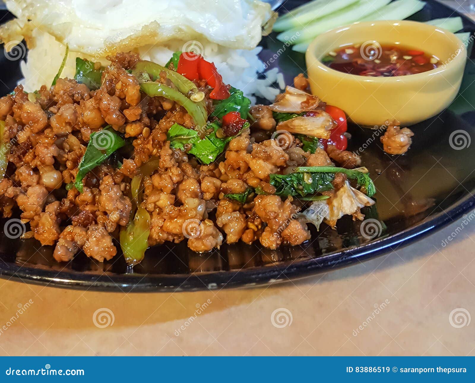 Kao Pad Kra Prao or Thai Rice with Pork and Basil Stock Image - Image ...