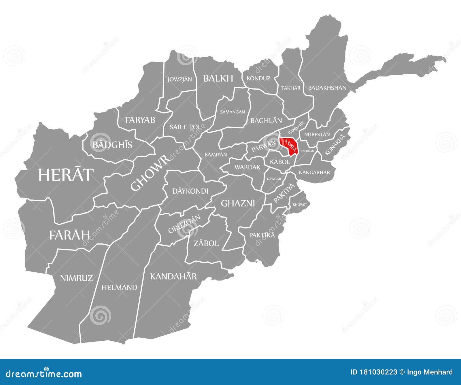 Kapisa Red Highlighted in Map of Afghanistan Stock Vector ...