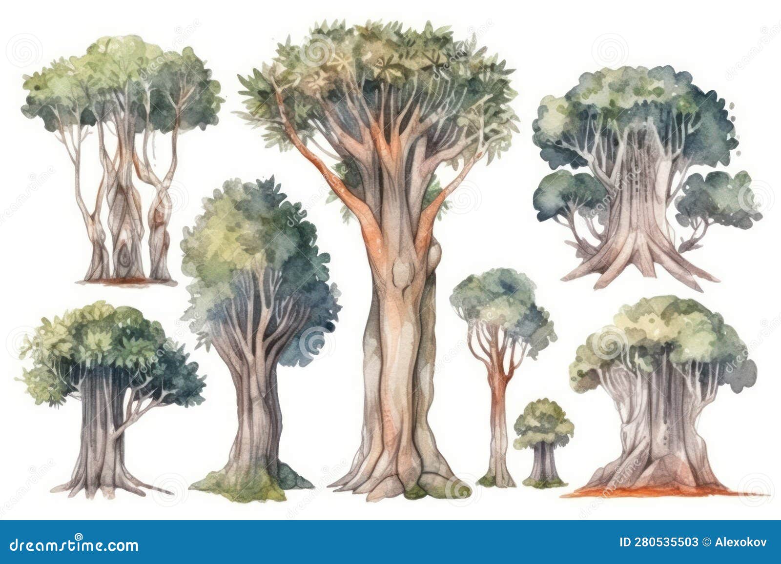 Kapok Tree Forest Pack: a Collection of Hand-Drawn Trees . Stock ...