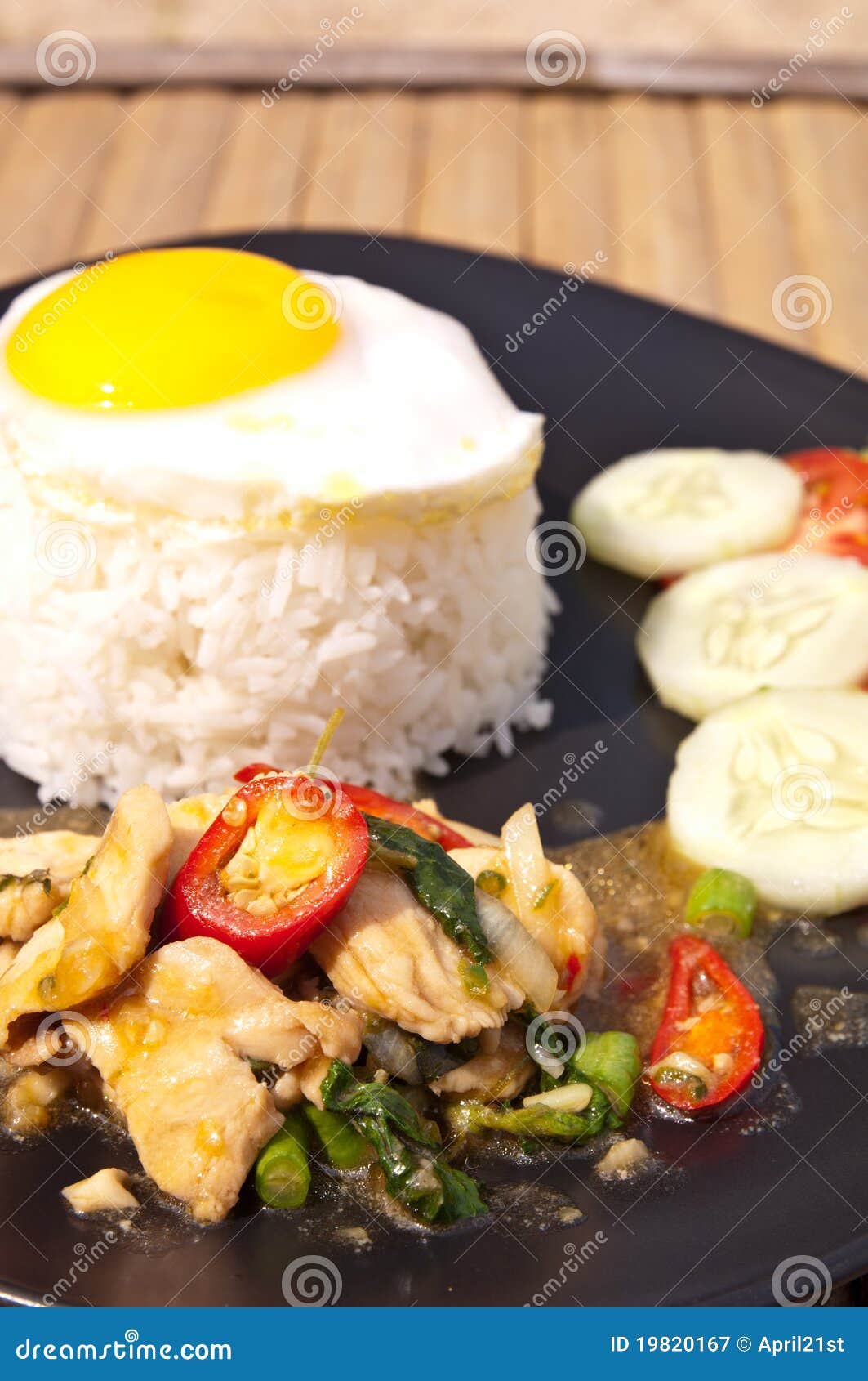 Kaprao Kai (chicken Basil with Rice and Egg) Stock Image - Image of ...