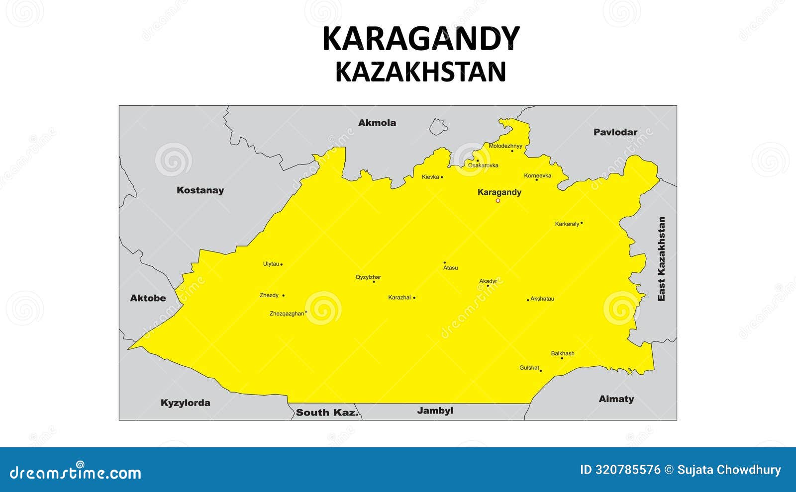 Karagandy Map. District Map of Kazakhstan in Color with Capital ...