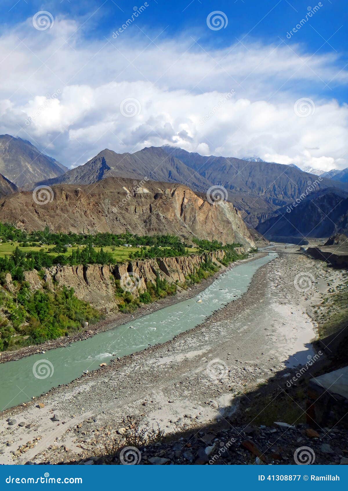 Karakoram Highway Mountain Range and Hunza River in Summer Stock Image ...