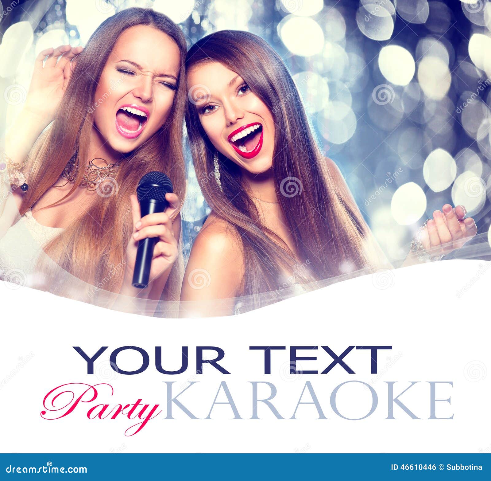 Karaoke. Beauty Girls with a Microphone Stock Photo - Image of friends ...