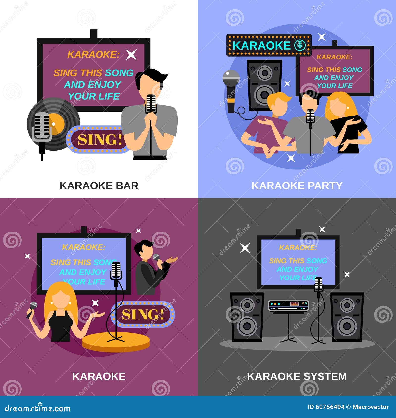 Karaoke Flat Set stock vector. Illustration of club, network - 60766494