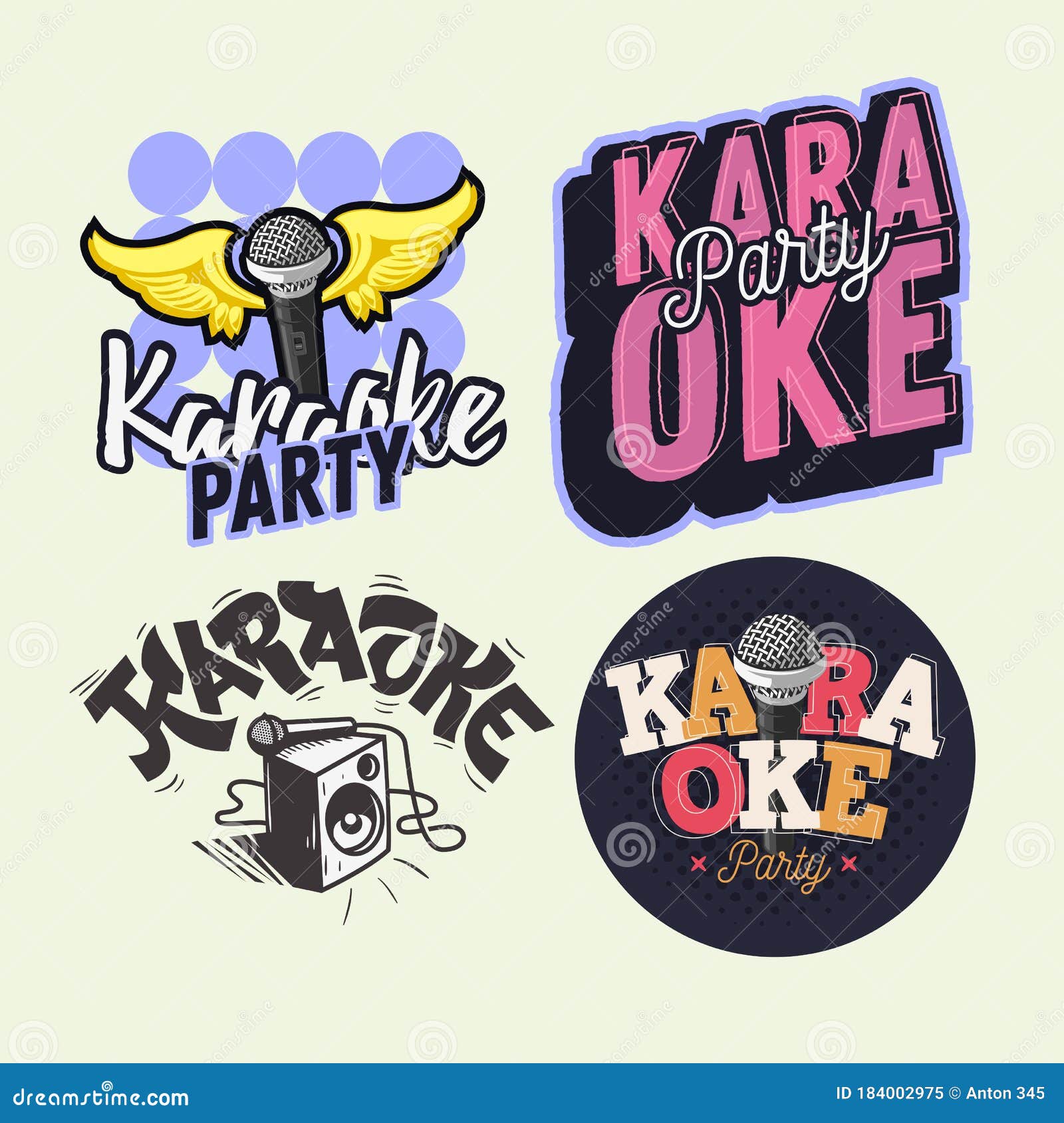 Karaoke Hand Lettering Vector Illustrations Set Designs ...