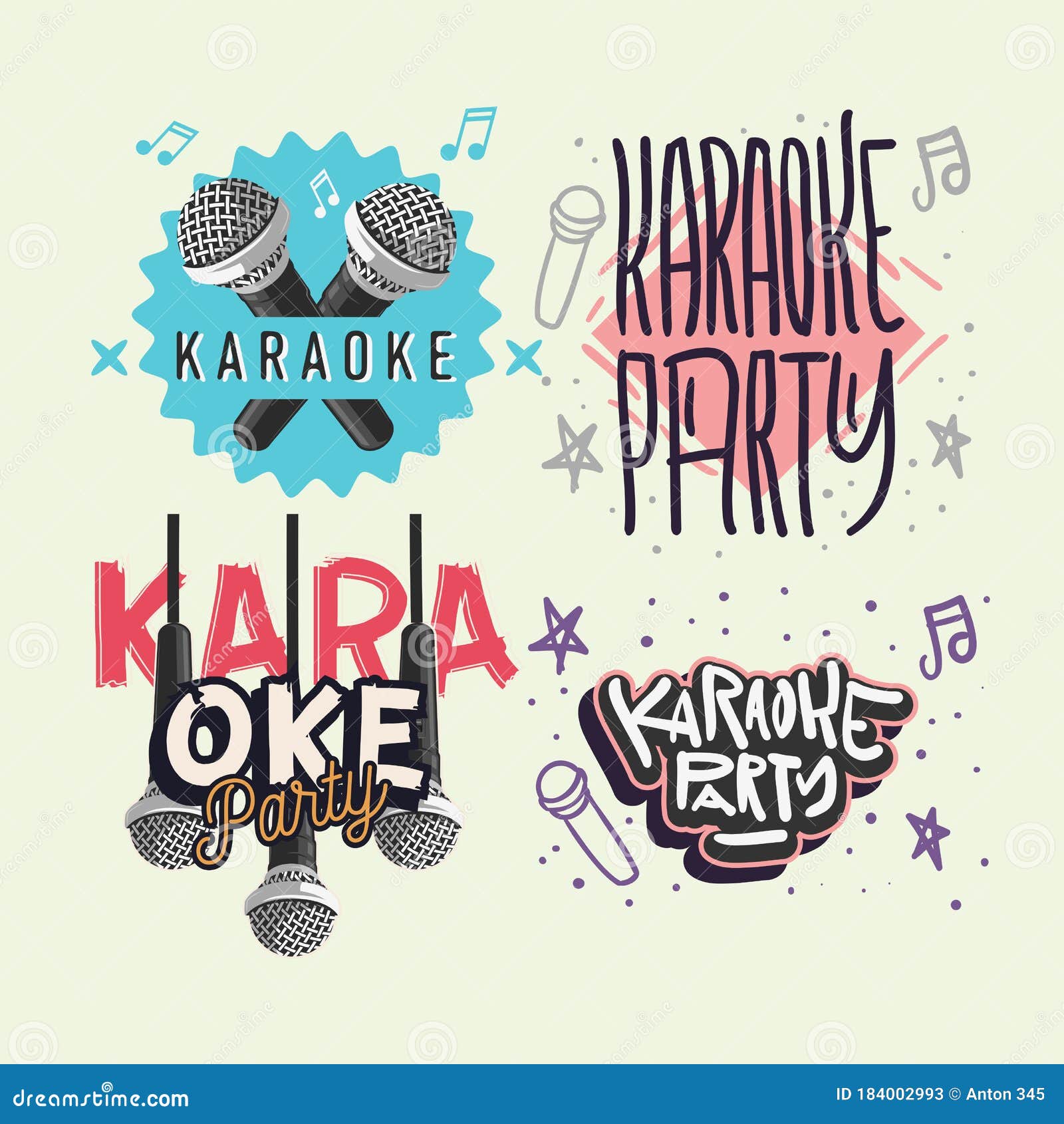Karaoke Hand Lettering Vector Illustrations Set Designs. Stock Vector ...