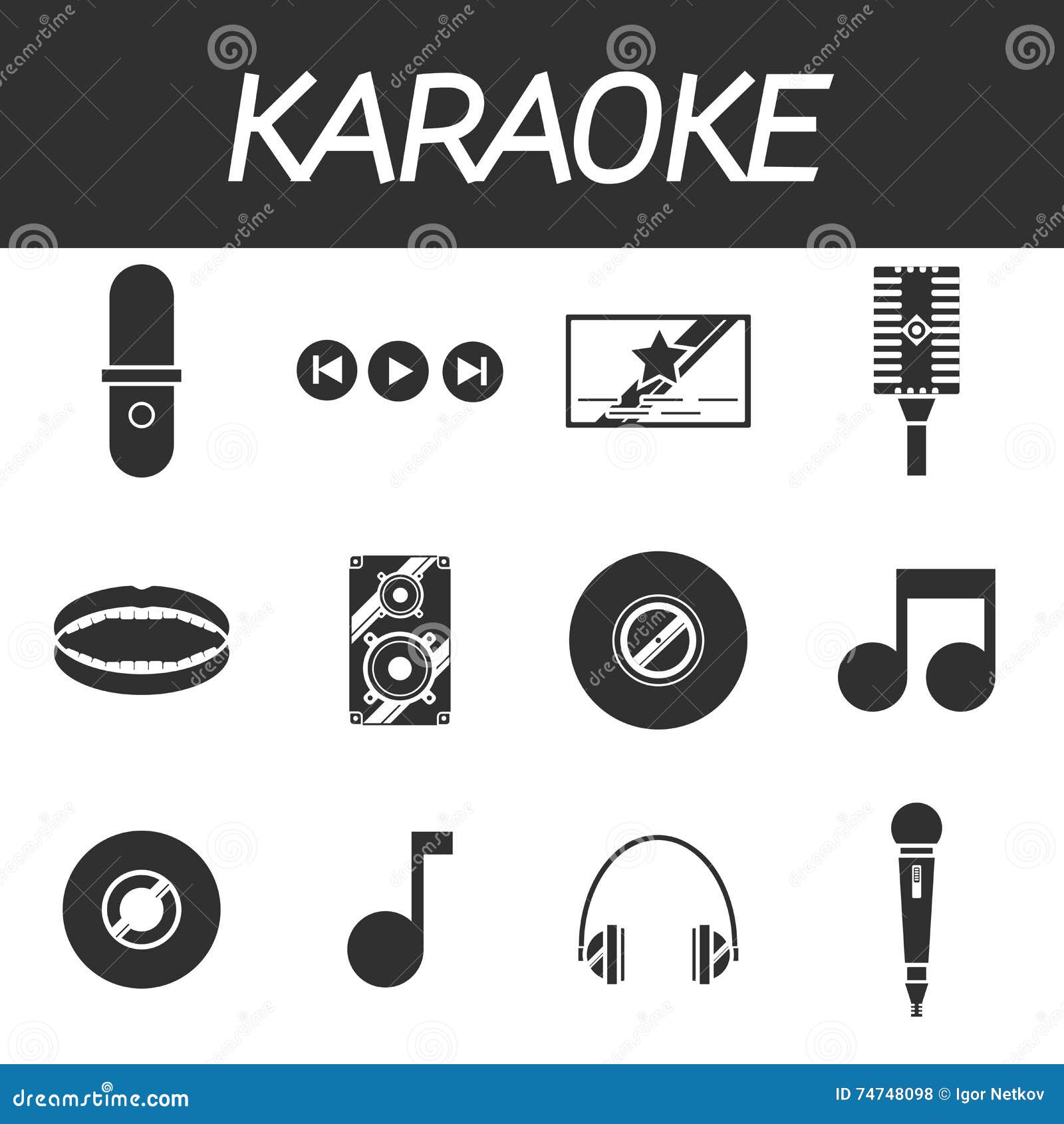 Karaoke icon set stock vector. Illustration of musical - 74748098