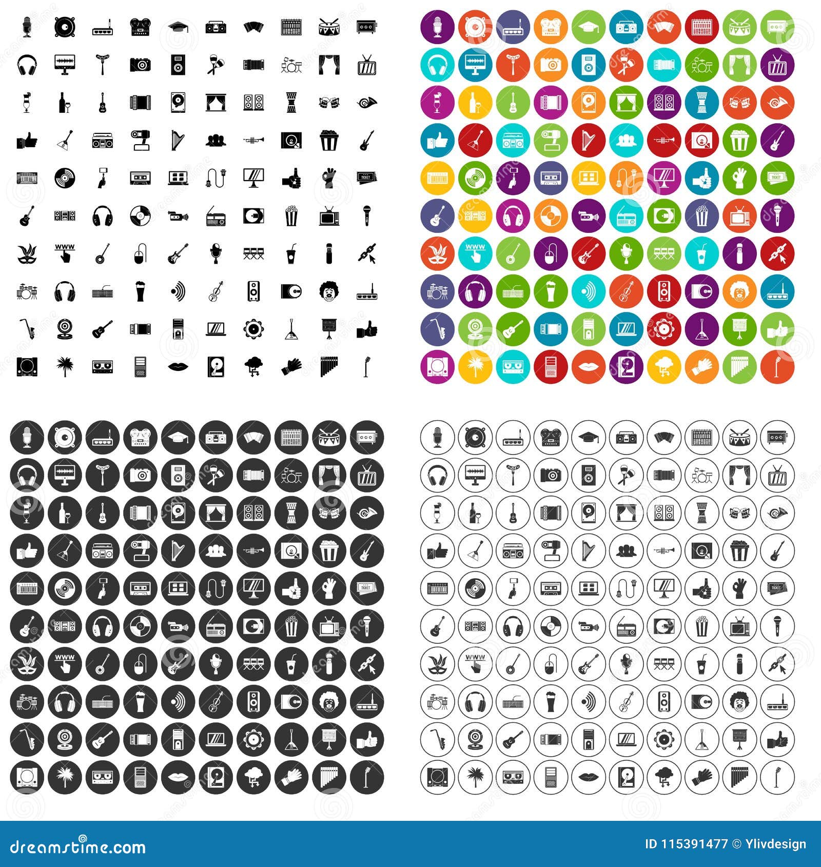 100 Karaoke Icons Set Vector Variant Stock Vector - Illustration of ...