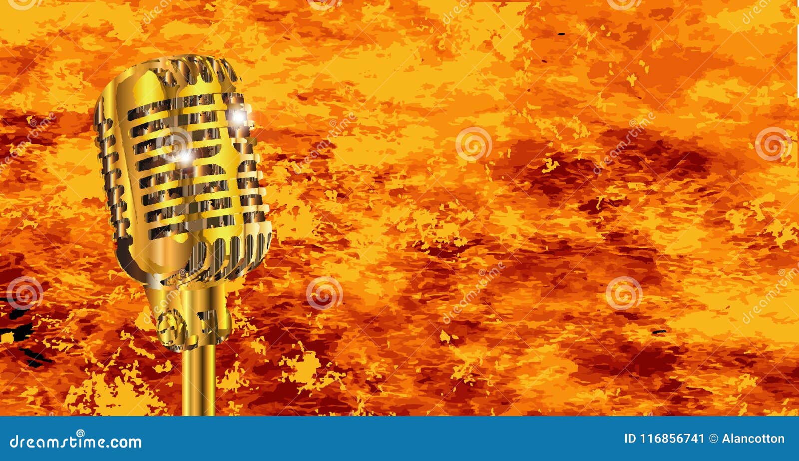 Microphone On Fire And Shape Of Lightning, Hot Mic In Flames And Bolt ...