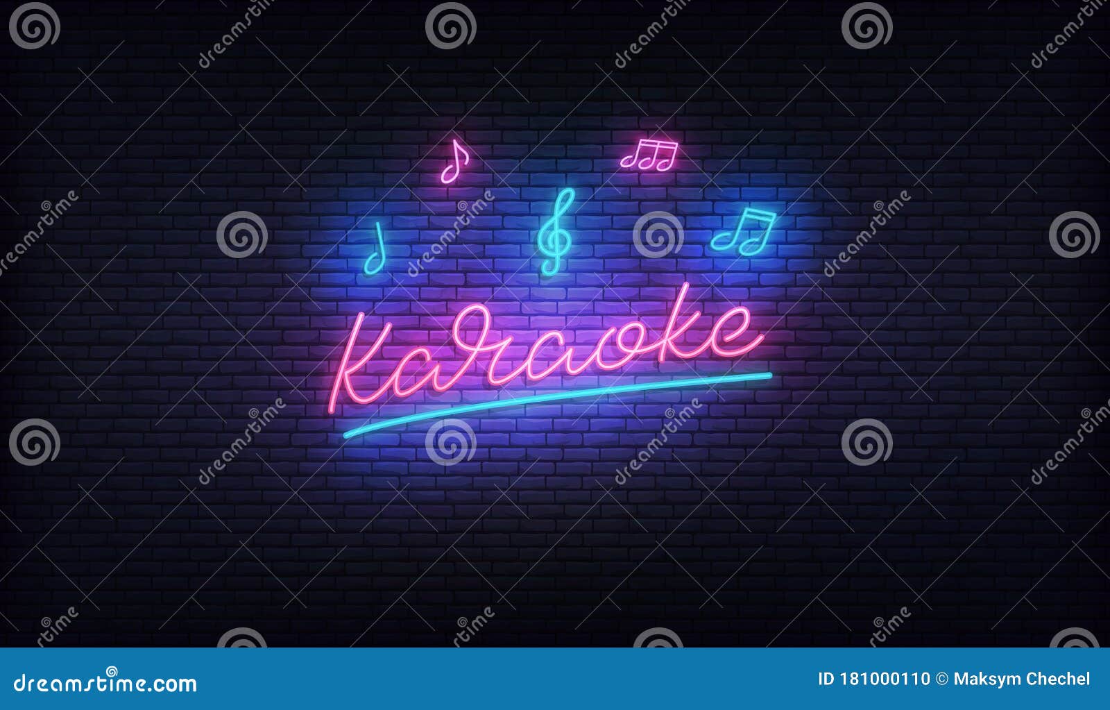 Karaoke Neon. Neon Sign with Musical Notes and Karaoke Lettering Stock ...