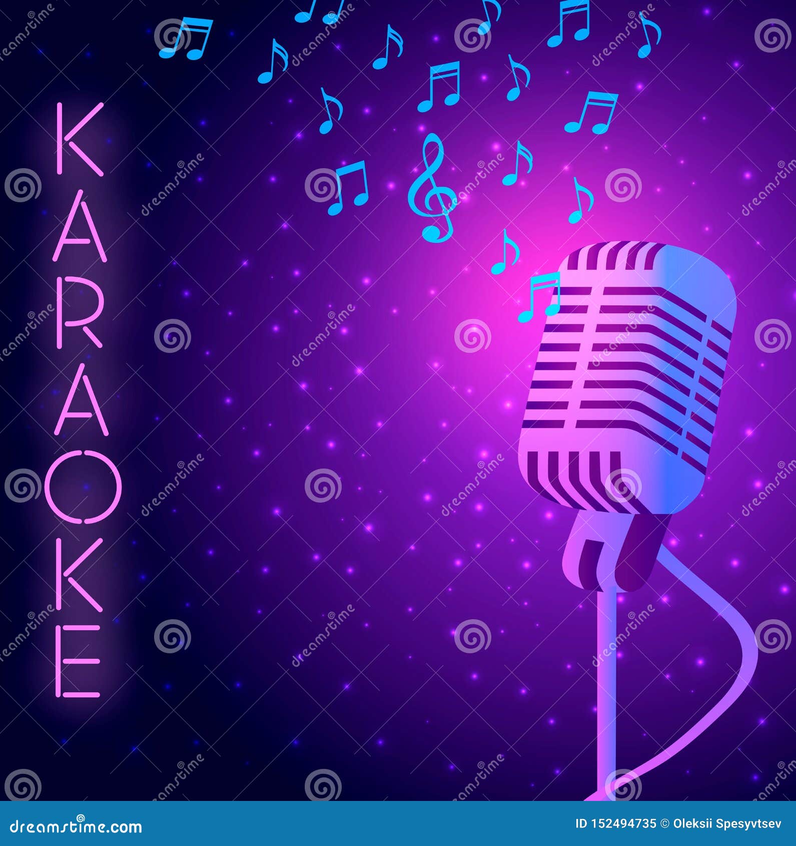Karaoke Night Party Vector Glowing Poster Stock Vector Illustration