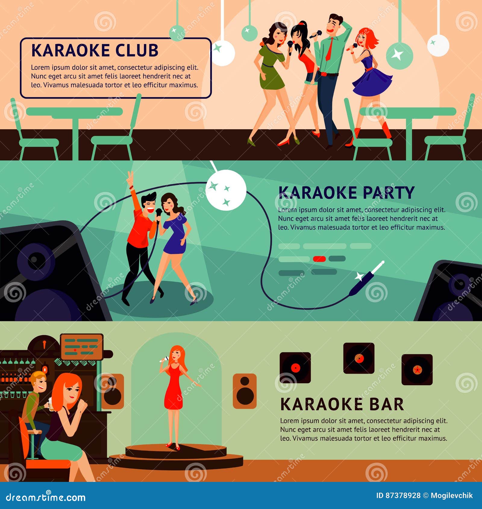 Karaoke Party Horizontal Banners Stock Vector - Illustration of karaoke ...