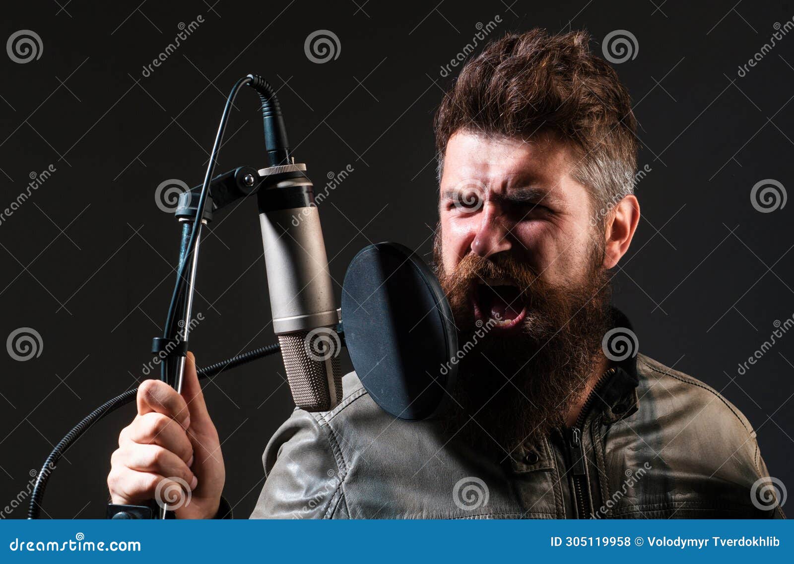 Karaoke Singer. Man Singing with Music Microphone. Stock Photo - Image ...