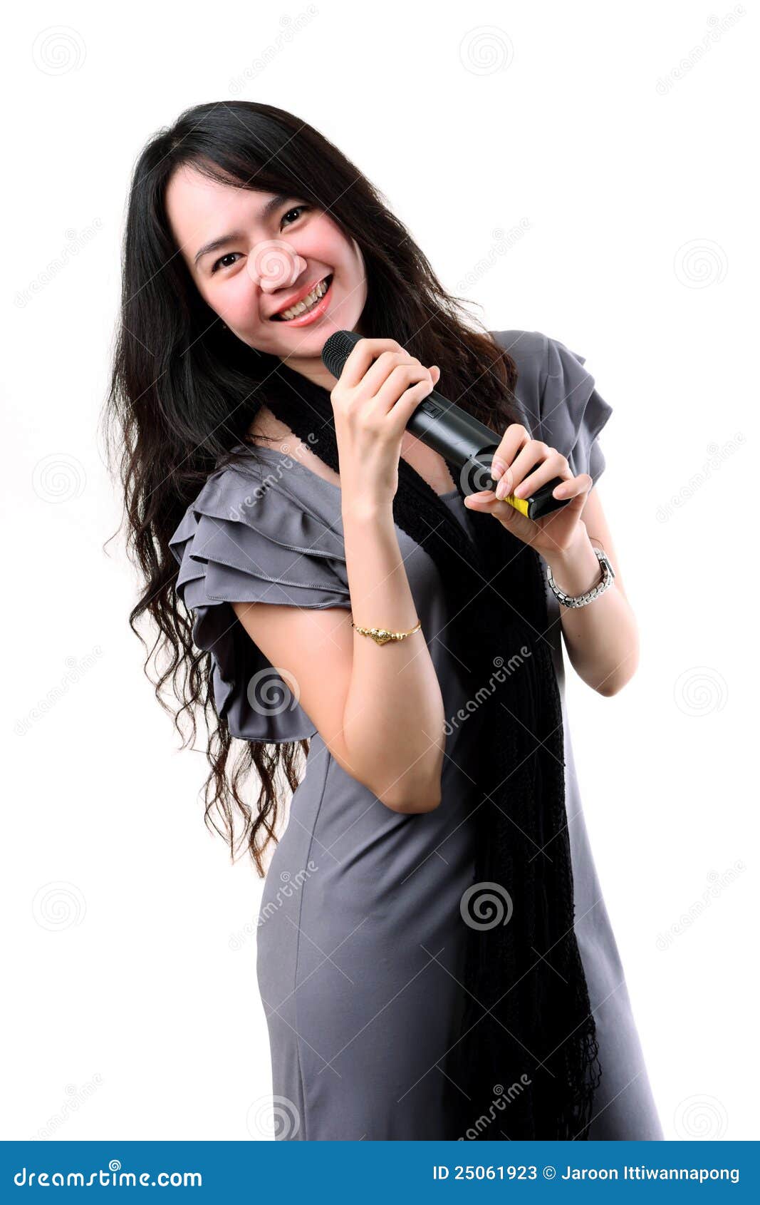 Karaoke Singer on a White Background. Stock Image - Image of hand ...