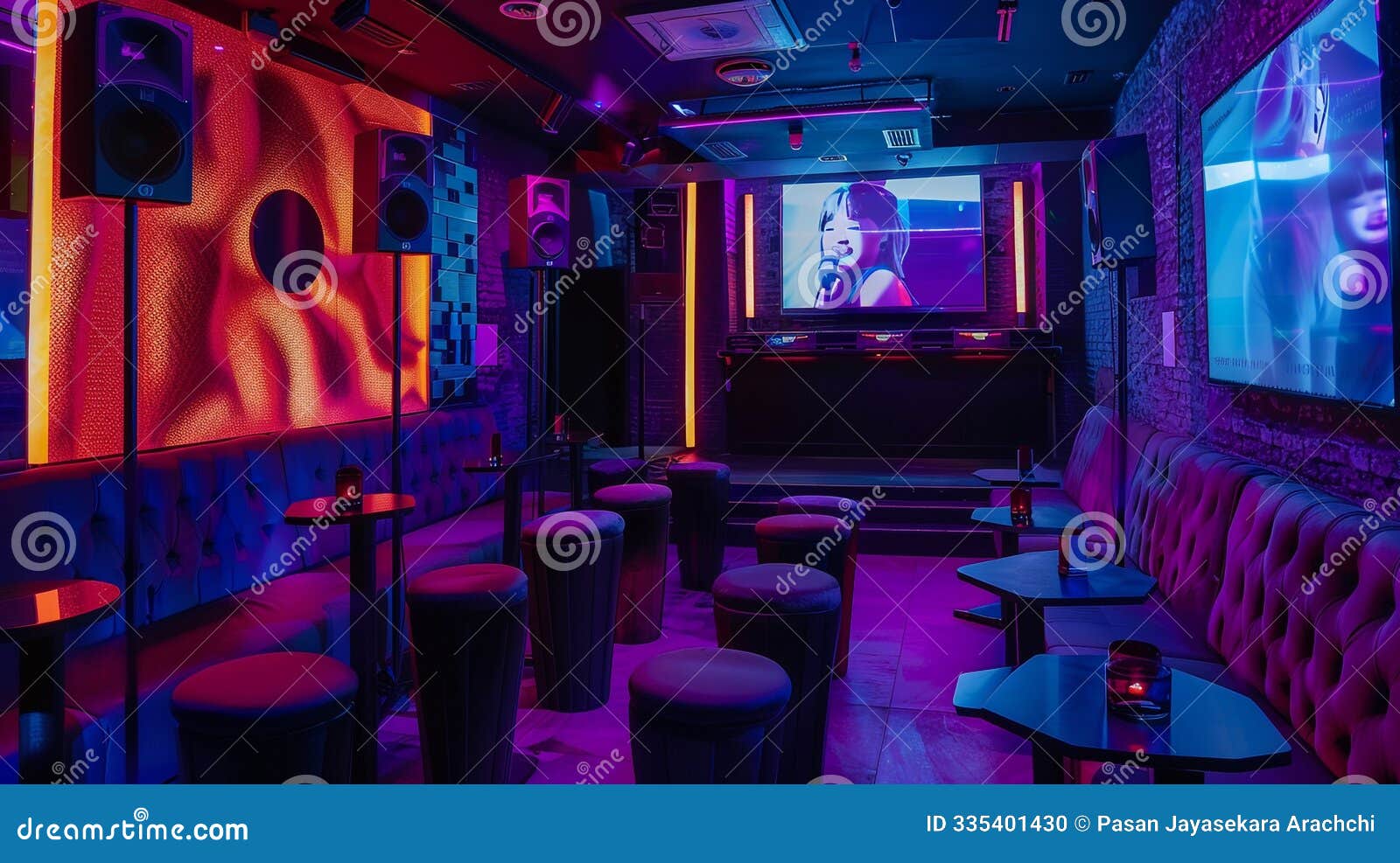 Karaoke Singers Perform in Modern Hotel Bar with Private Booths Stock ...