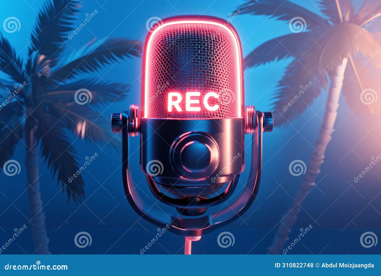 Karaoke Studio Scene 3D Illustration, Pink Microphone With REC Sign ...