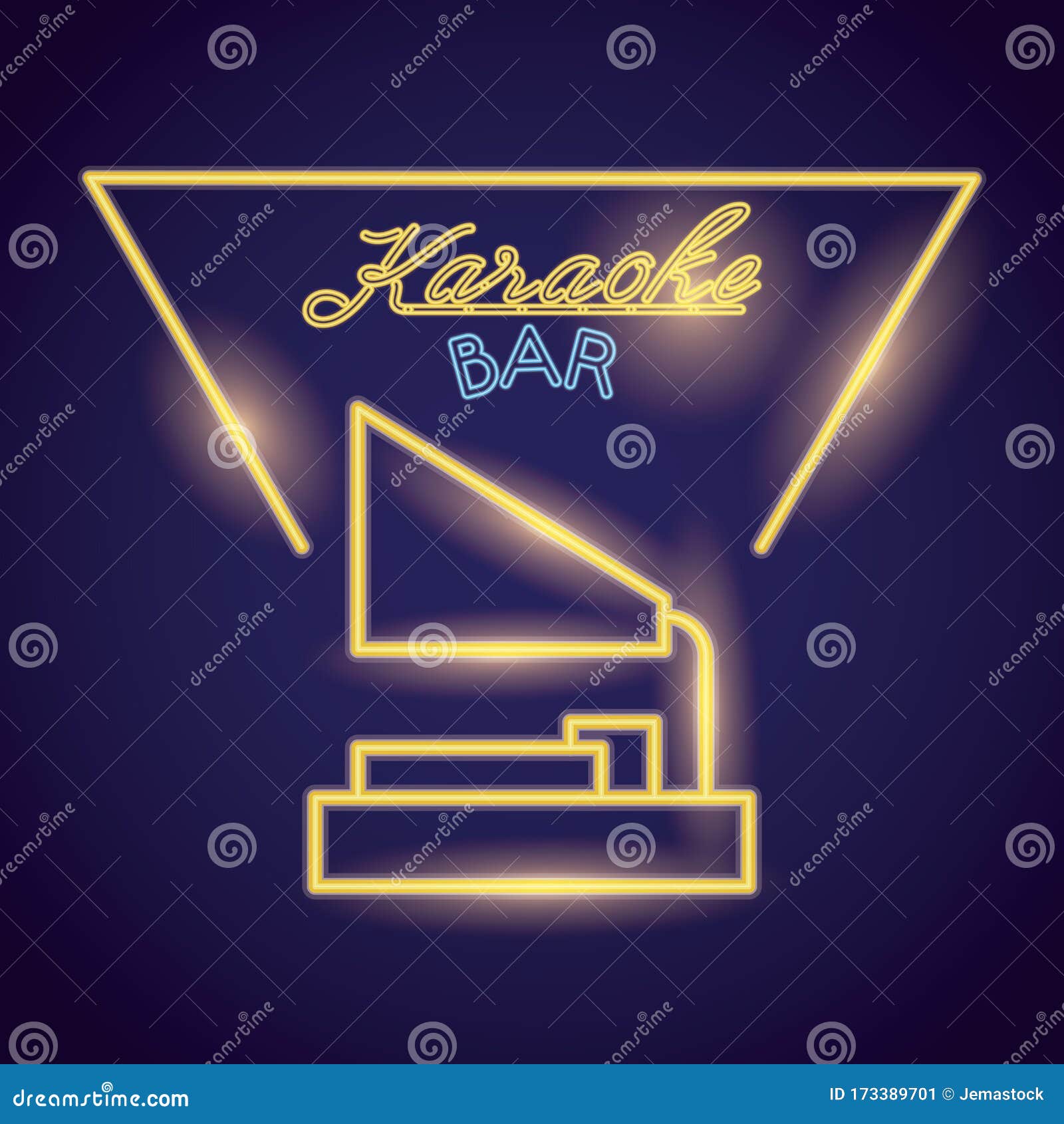 Karaoke Word with Phonograph Calligraphy Neon Lights Stock Vector ...