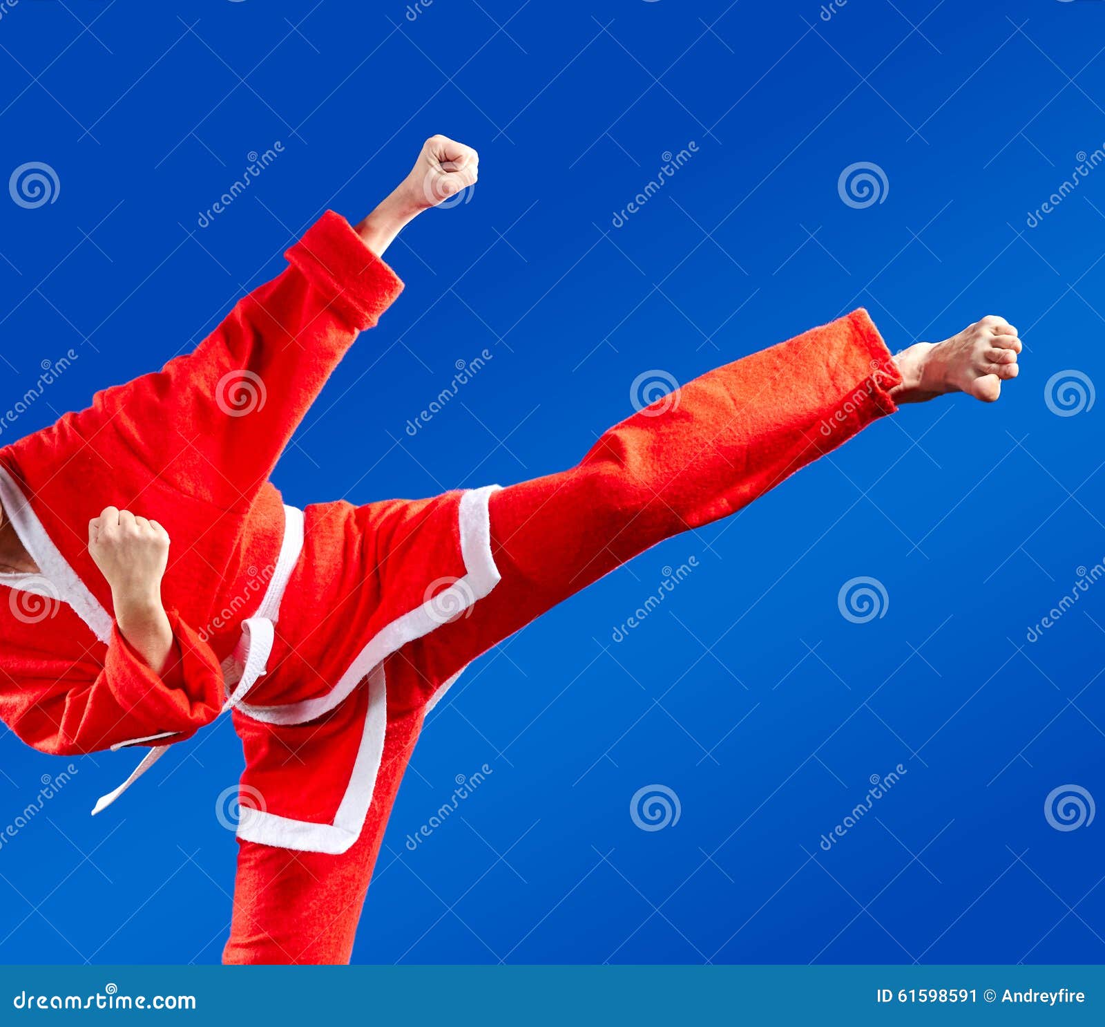 Karate Blows and Kicks in Red Santa Claus Clothes Stock Image - Image ...