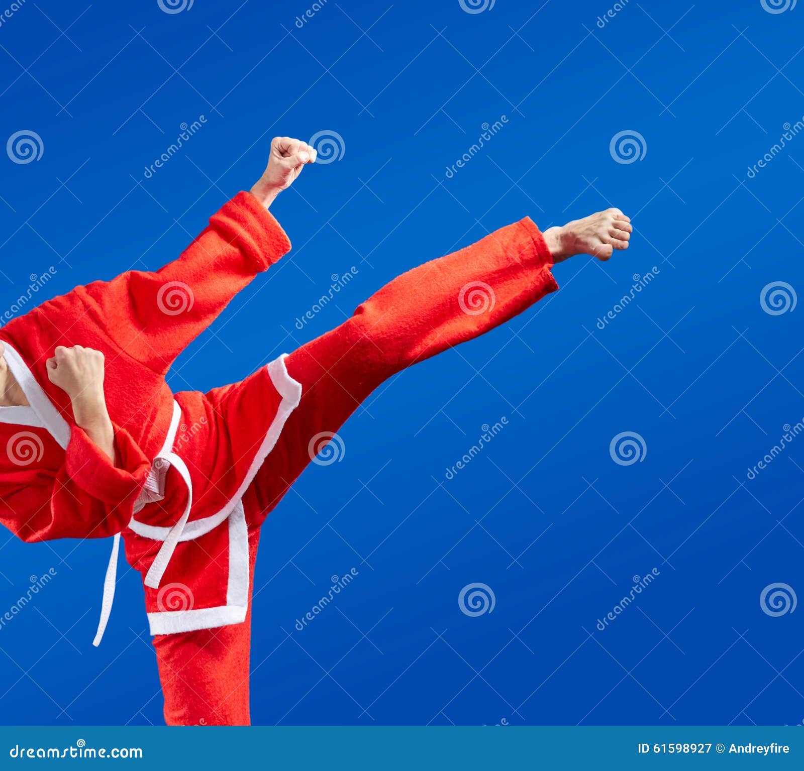 Karate Blows and Kicks in Red Santa Claus Clothes Stock Image - Image ...