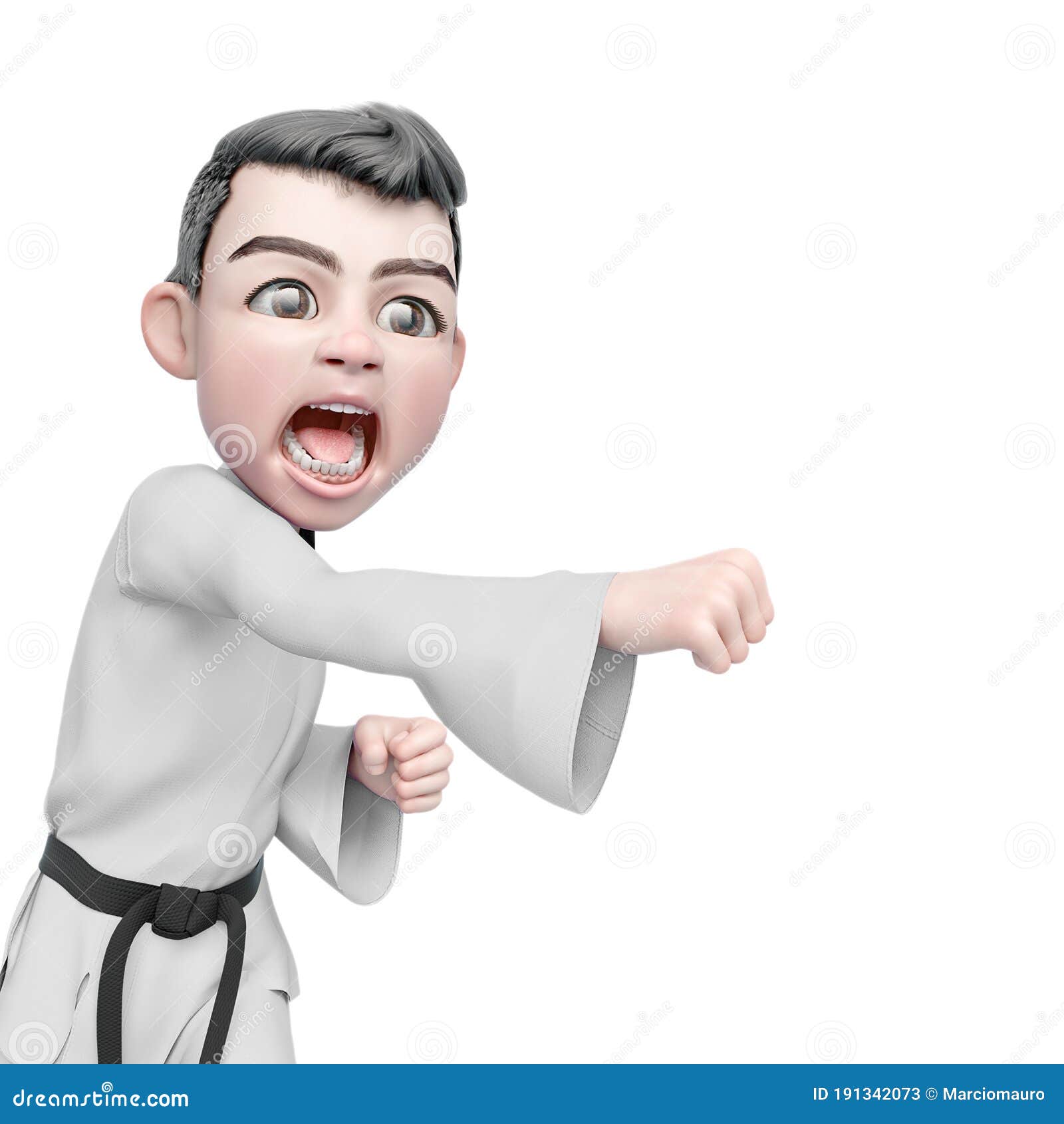 Karate Boy Cartoon is Doing a Angry Punch with Copy Space Stock ...