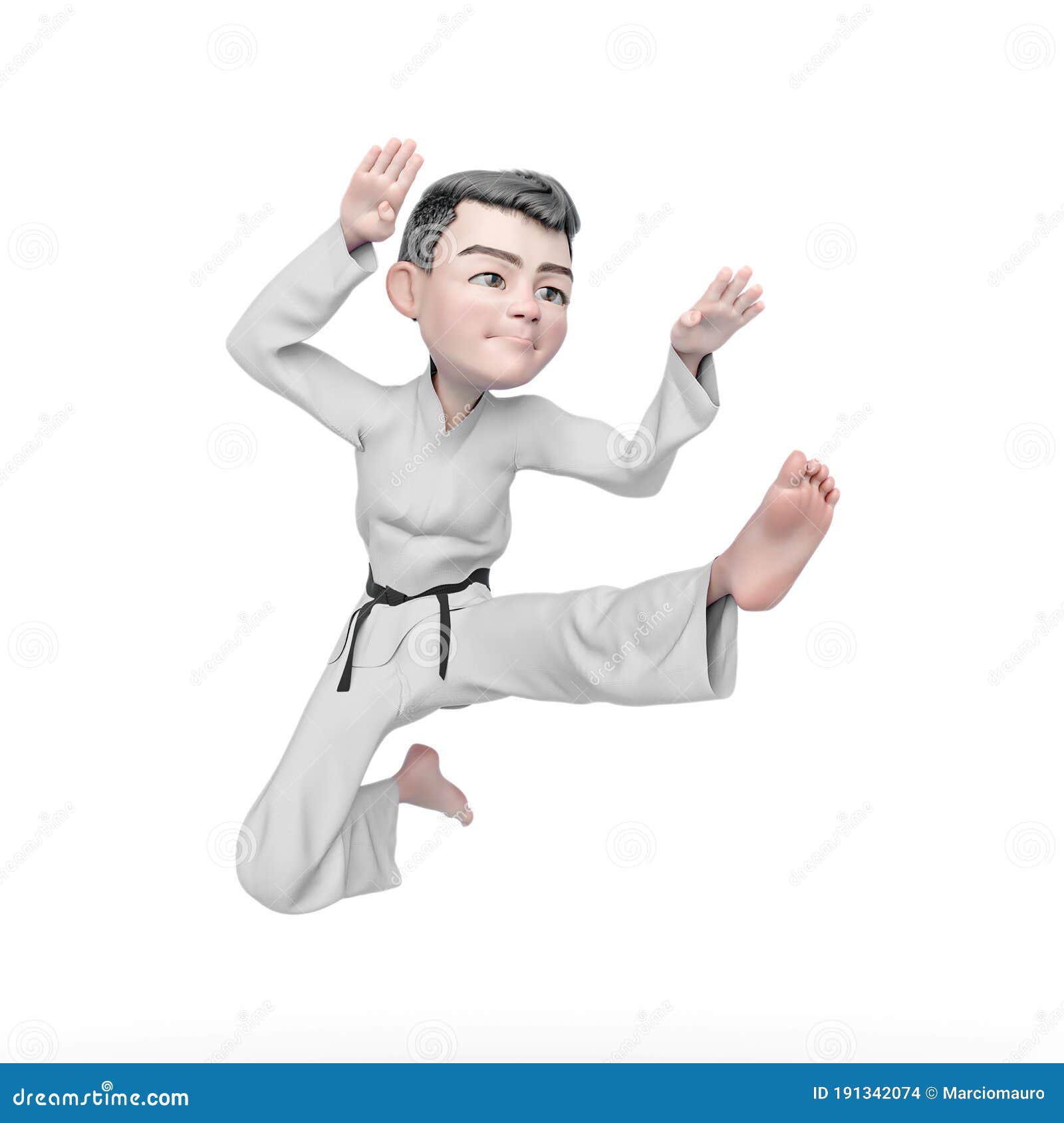 Karate Boy Cartoon is Doing a Jump Attack Stock Illustration ...