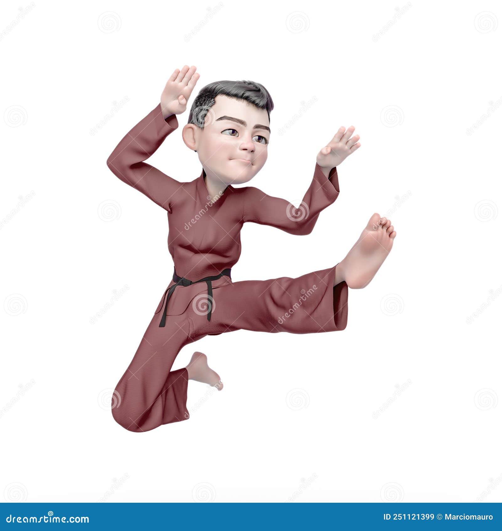 Karate Boy Cartoon is Doing a Jump Attack Stock Illustration ...