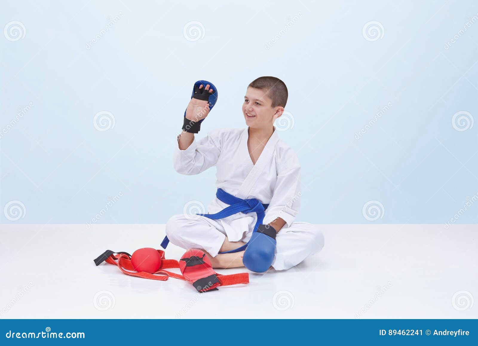 Karate Boy in Karategi Raised His Hand in Greeting Stock Image - Image ...