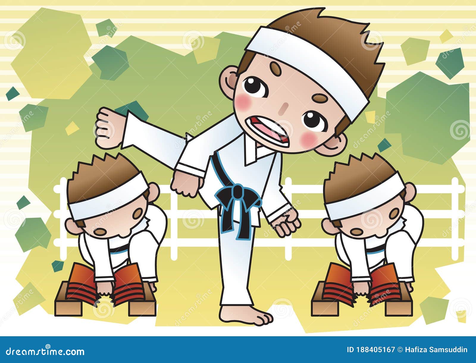 Karate Boys Breaking Bricks. Vector Illustration Decorative Design ...
