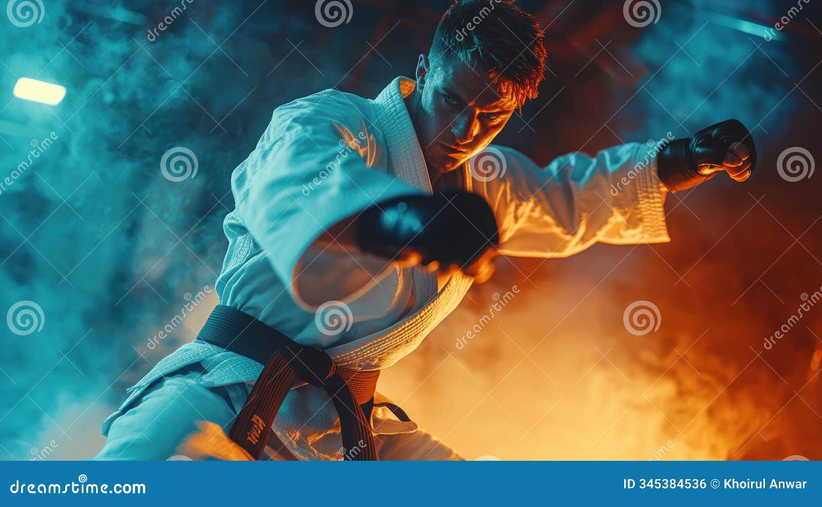 A Karate Fighter Throws a Powerful Punch during a Competition Captured ...