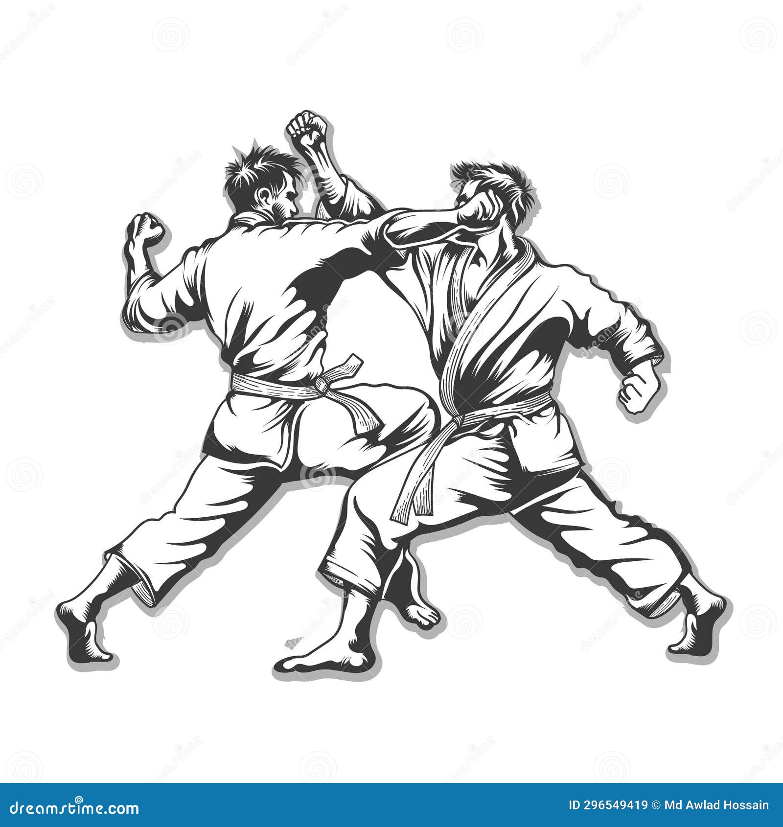 Karate Fighter Batter with Two Man Vector Design Black and White. Stock ...