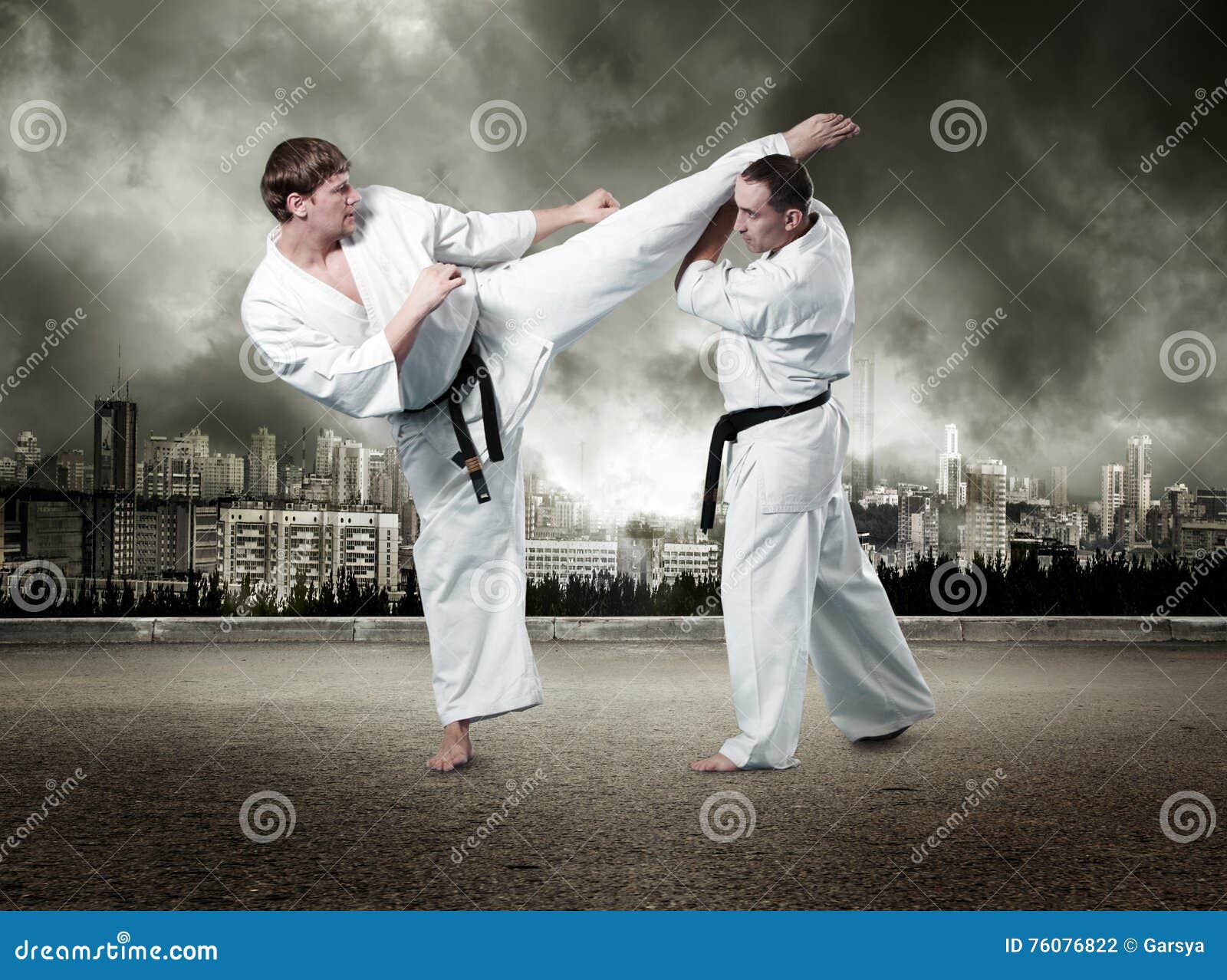 Karate fighters in action stock photo. Image of jujitsu - 76076822