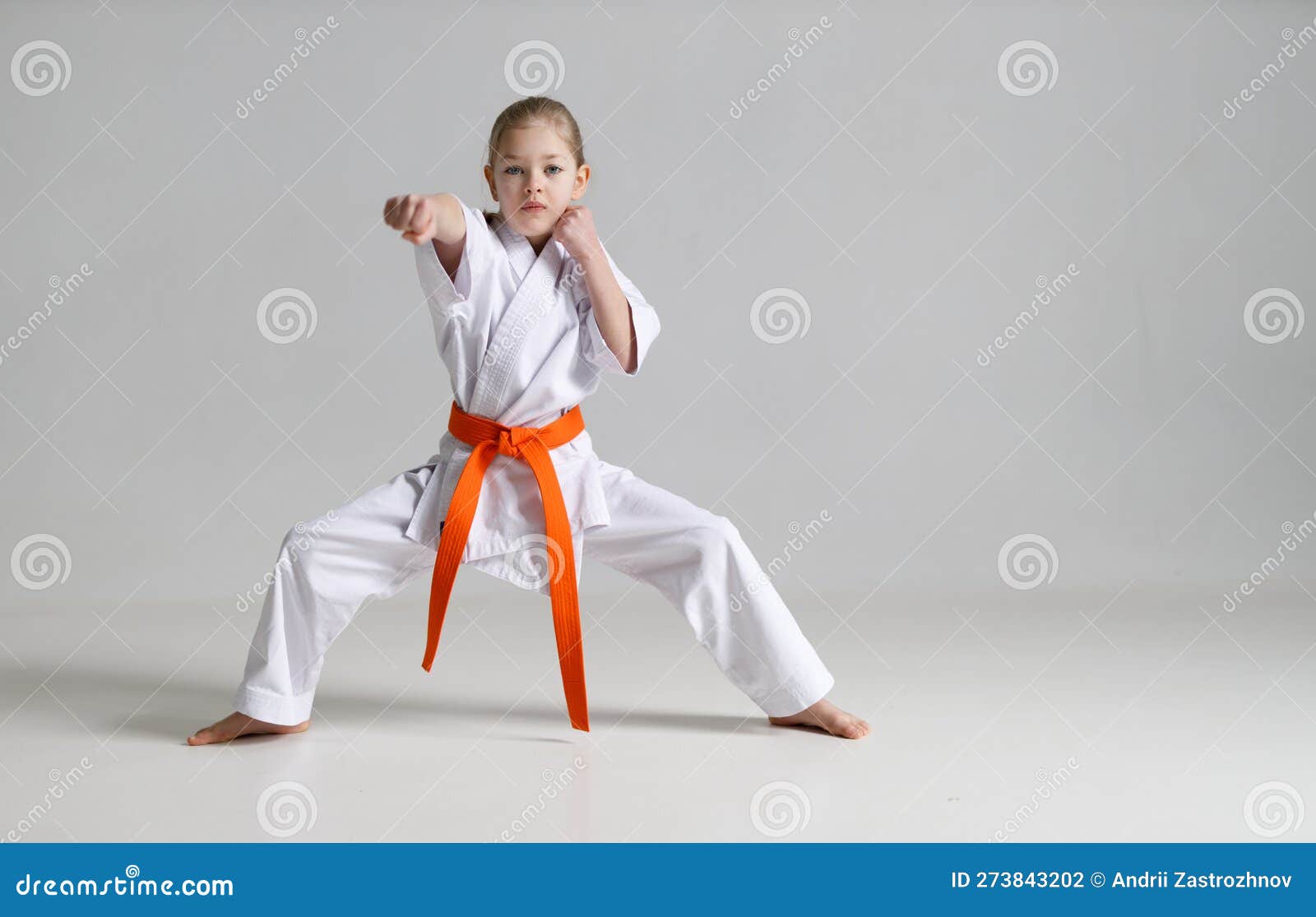 Karate Fighting Stance, a Child in a Kimono on a White Background Stock ...