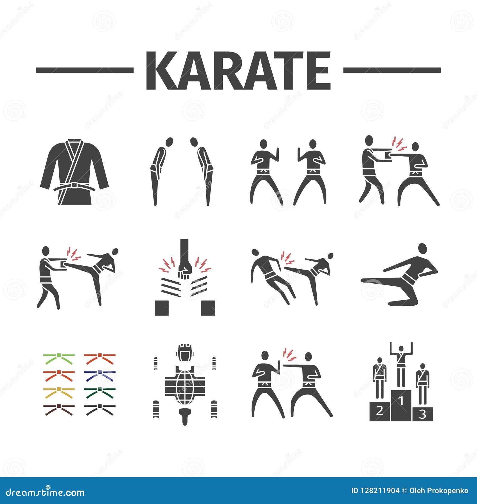 Karate Icons Set. Vector Sports Signs for Web Graphics. Stock Vector - Illustration of exercise ...