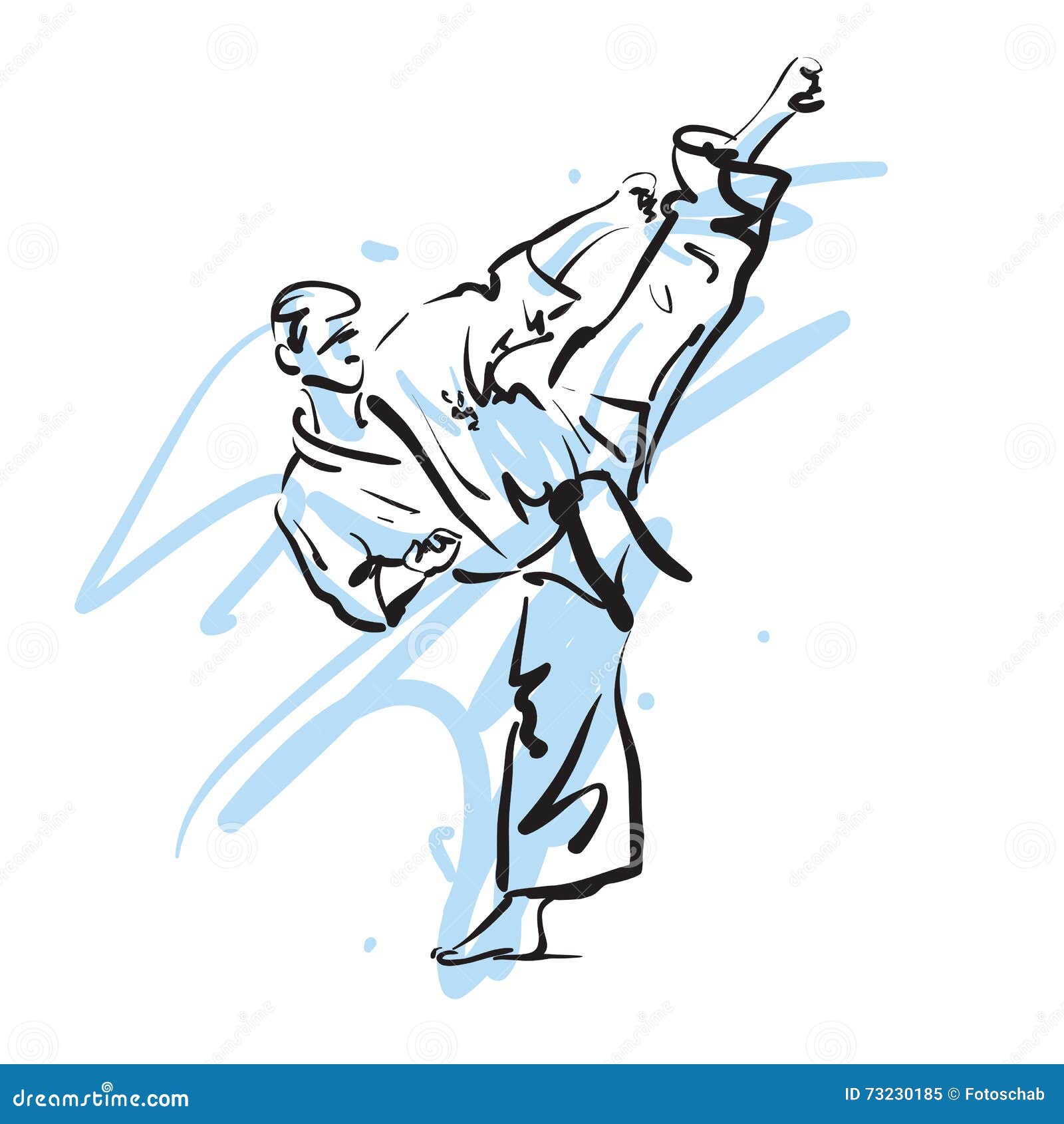 Karate Kick Girl Line Art Vector Illustration | CartoonDealer.com ...