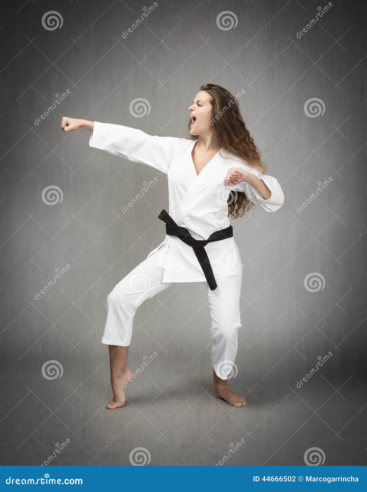 Karate lateral hit pose stock photo. Image of black, girl - 44666502