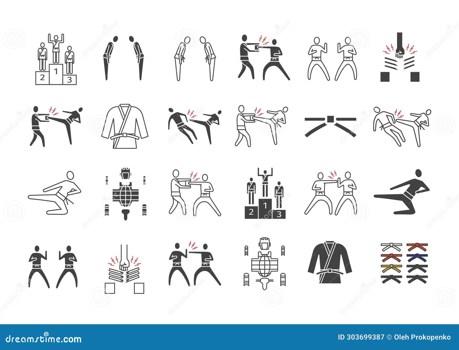 Karate Line Icons Set. Vector Sports Signs. Stock Vector - Illustration ...