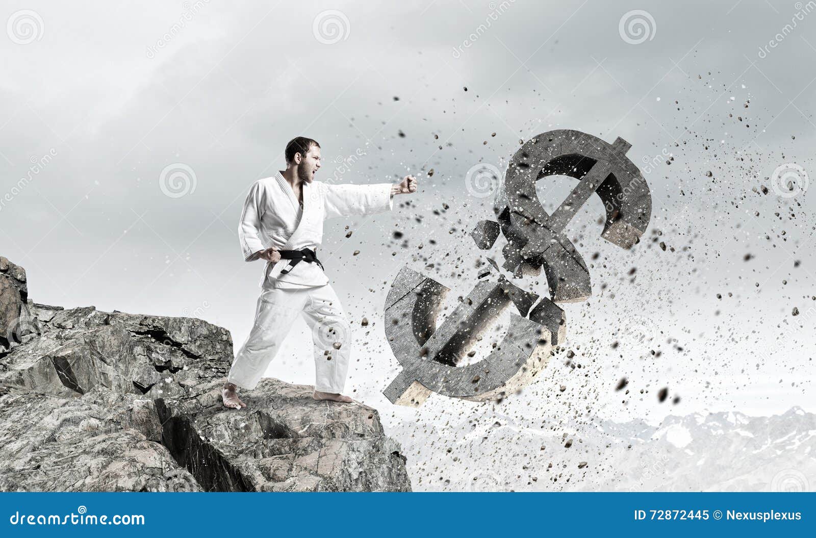 Karate man attack dollar stock image. Image of blue, money - 72872445