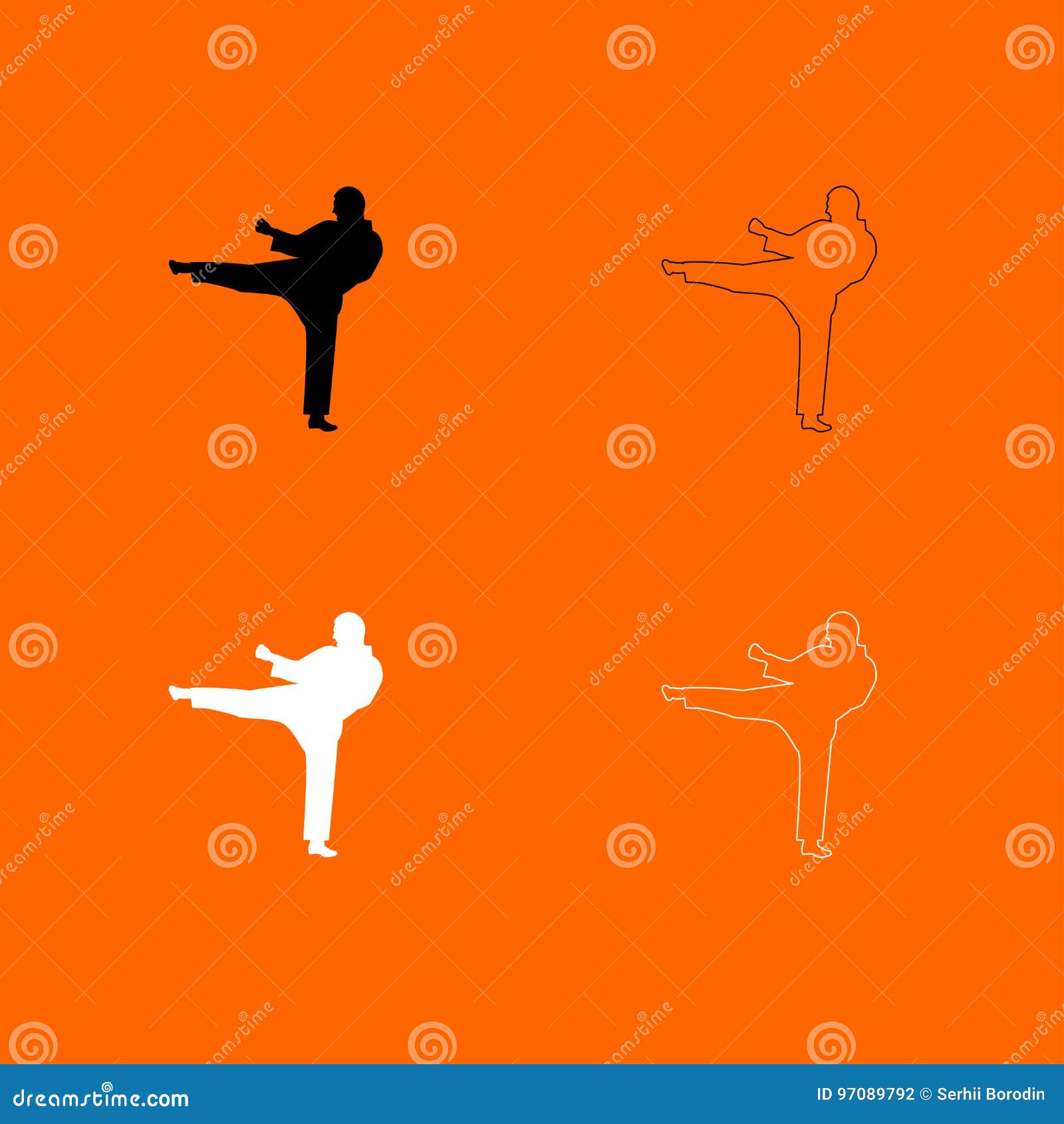 Karate Man Black and White Set Icon . Stock Vector - Illustration of ...