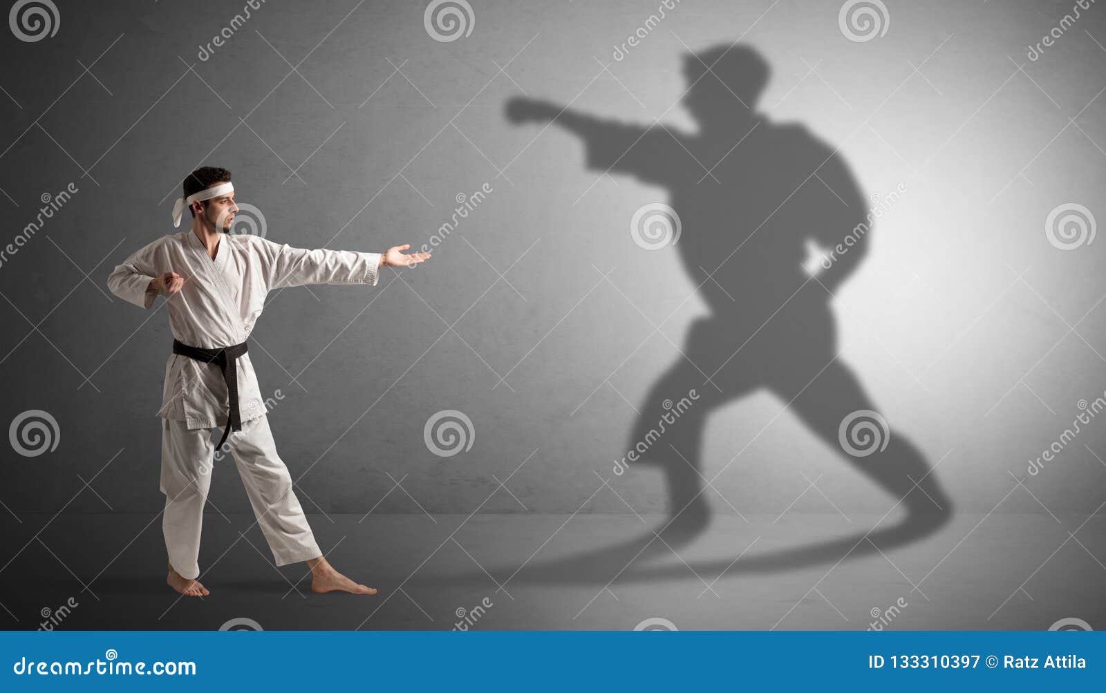 Karate Man Confronting with His Own Shadow Stock Image - Image of ...