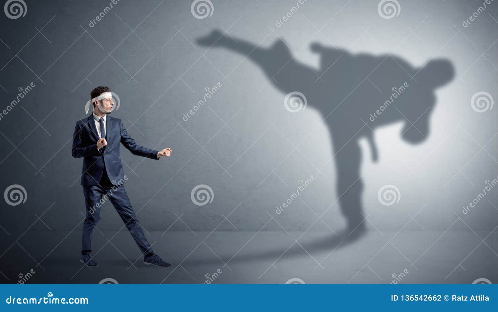Karate Man Confronting with His Own Shadow Stock Photo - Image of dream ...