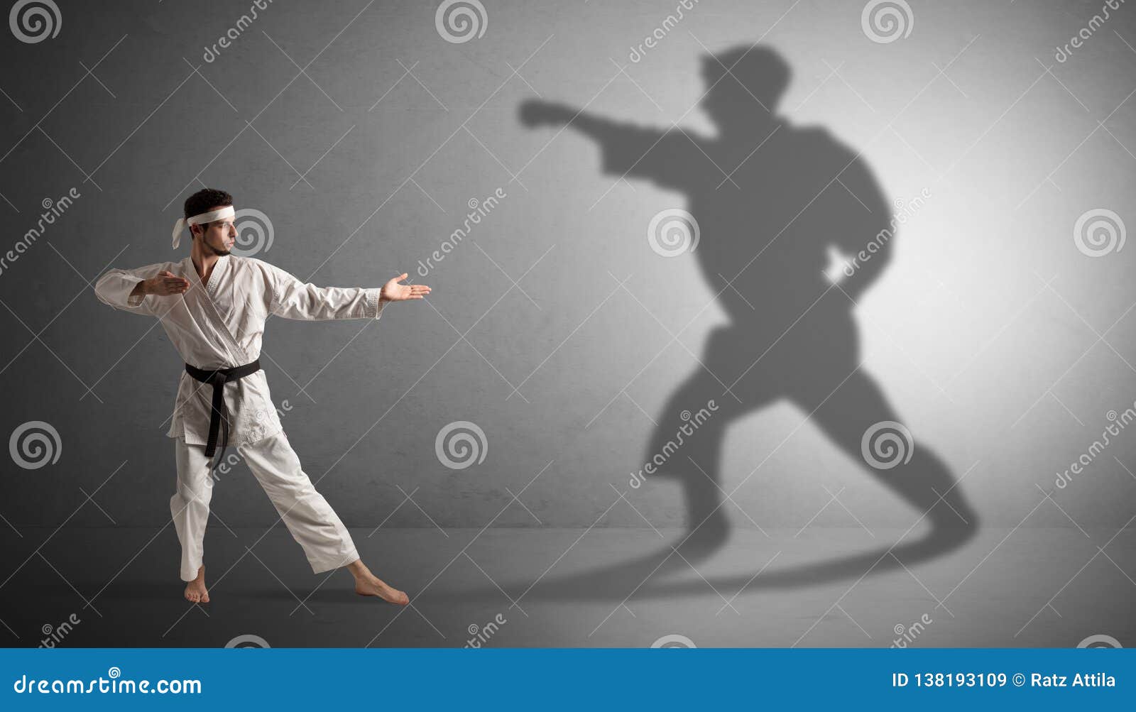 Karate Man Confronting with His Own Shadow Stock Image - Image of ...
