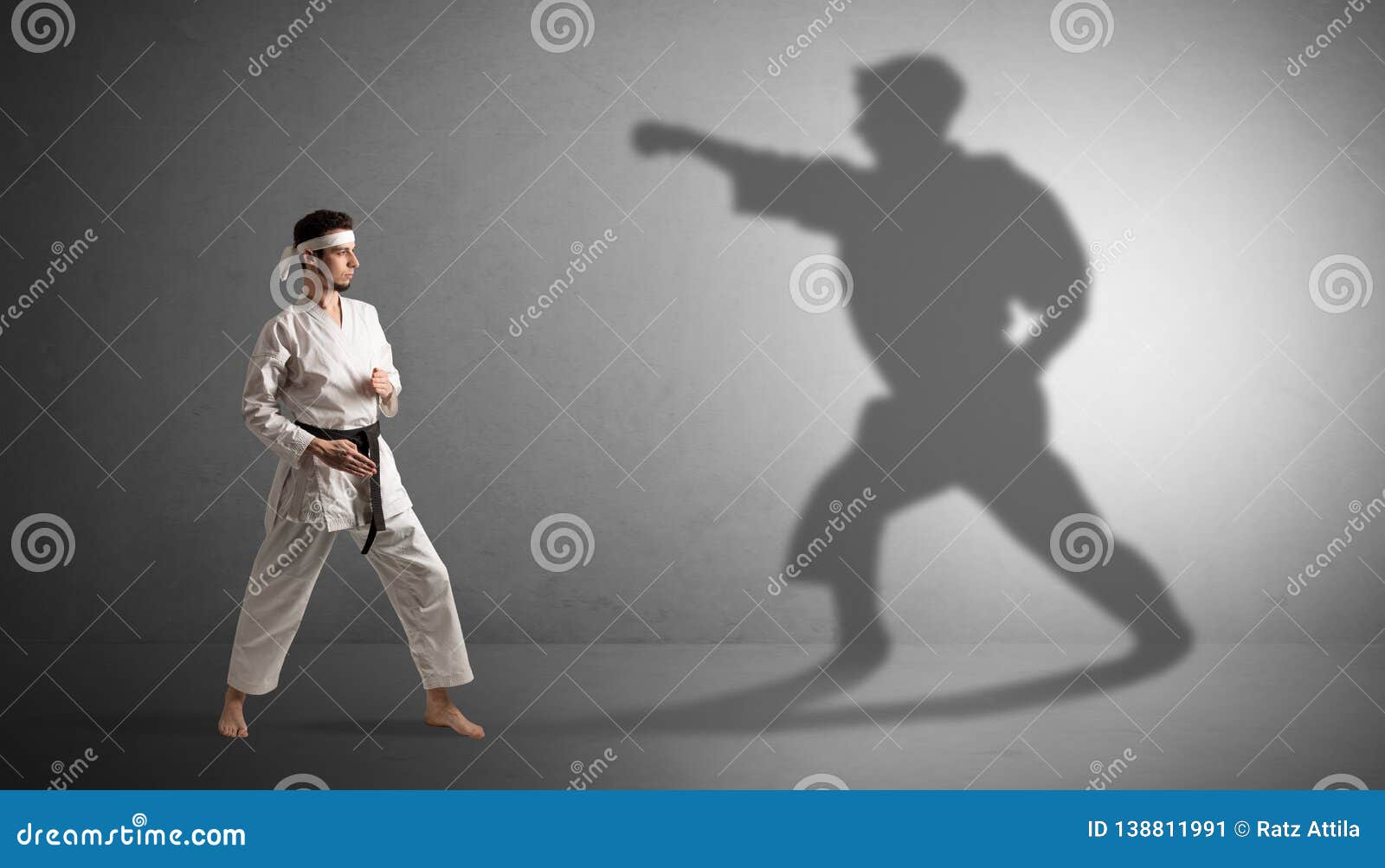 Karate Man Confronting with His Own Shadow Stock Image - Image of ...