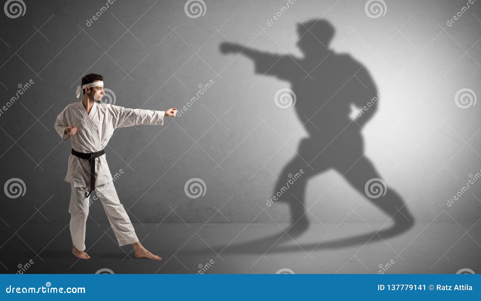 Karate Man Confronting with His Own Shadow Stock Image - Image of body ...