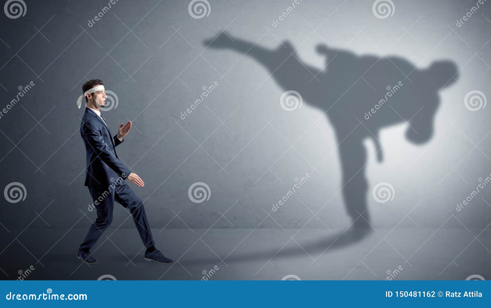 Karate Man Confronting with His Own Shadow Stock Photo - Image of body ...