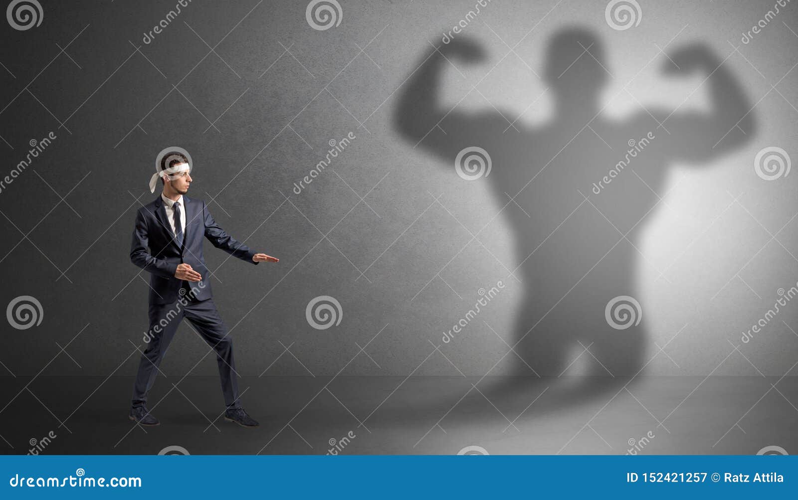 Karate Man Fighting with a Big Scary Shadow Stock Image - Image of ...
