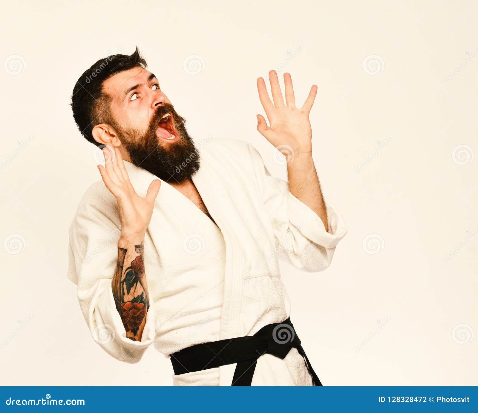 Karate Man With Mad Face In Uniform. Judo Master Royalty-Free Stock ...
